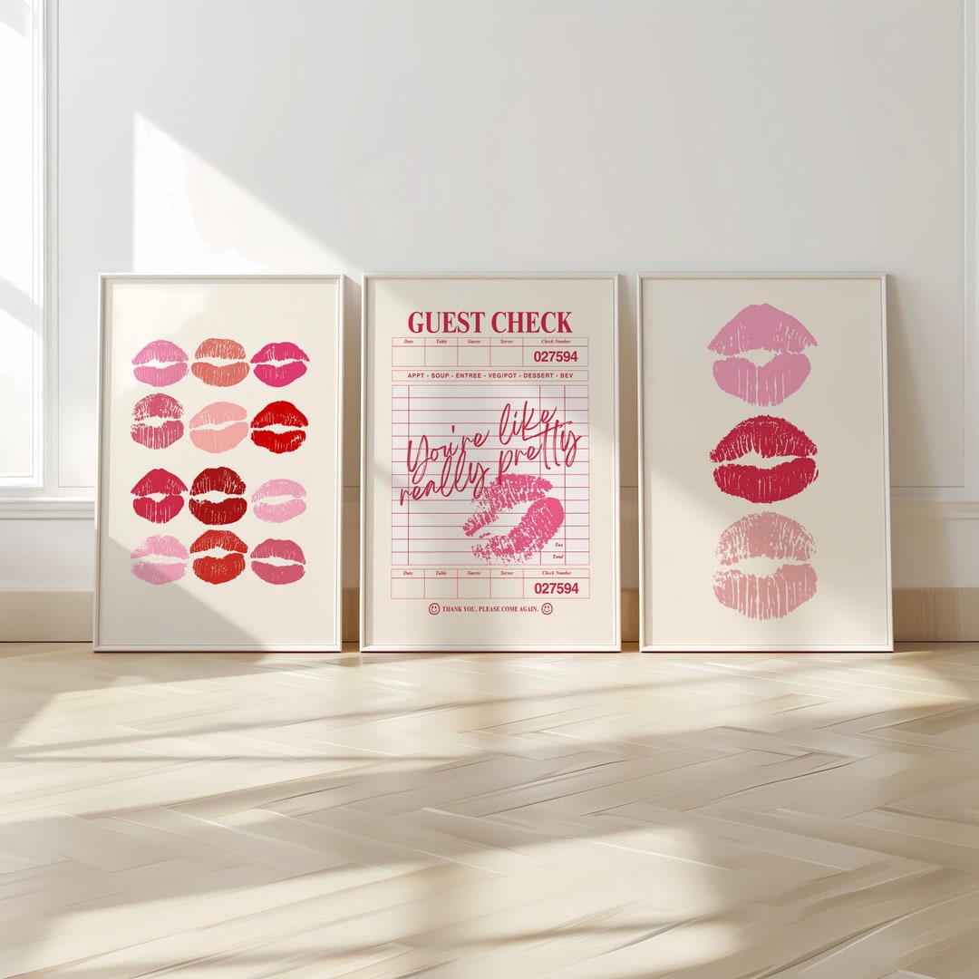 Instant Downloadable Set of 3 Posters Guest Check Lips Prints Y2k Room ...