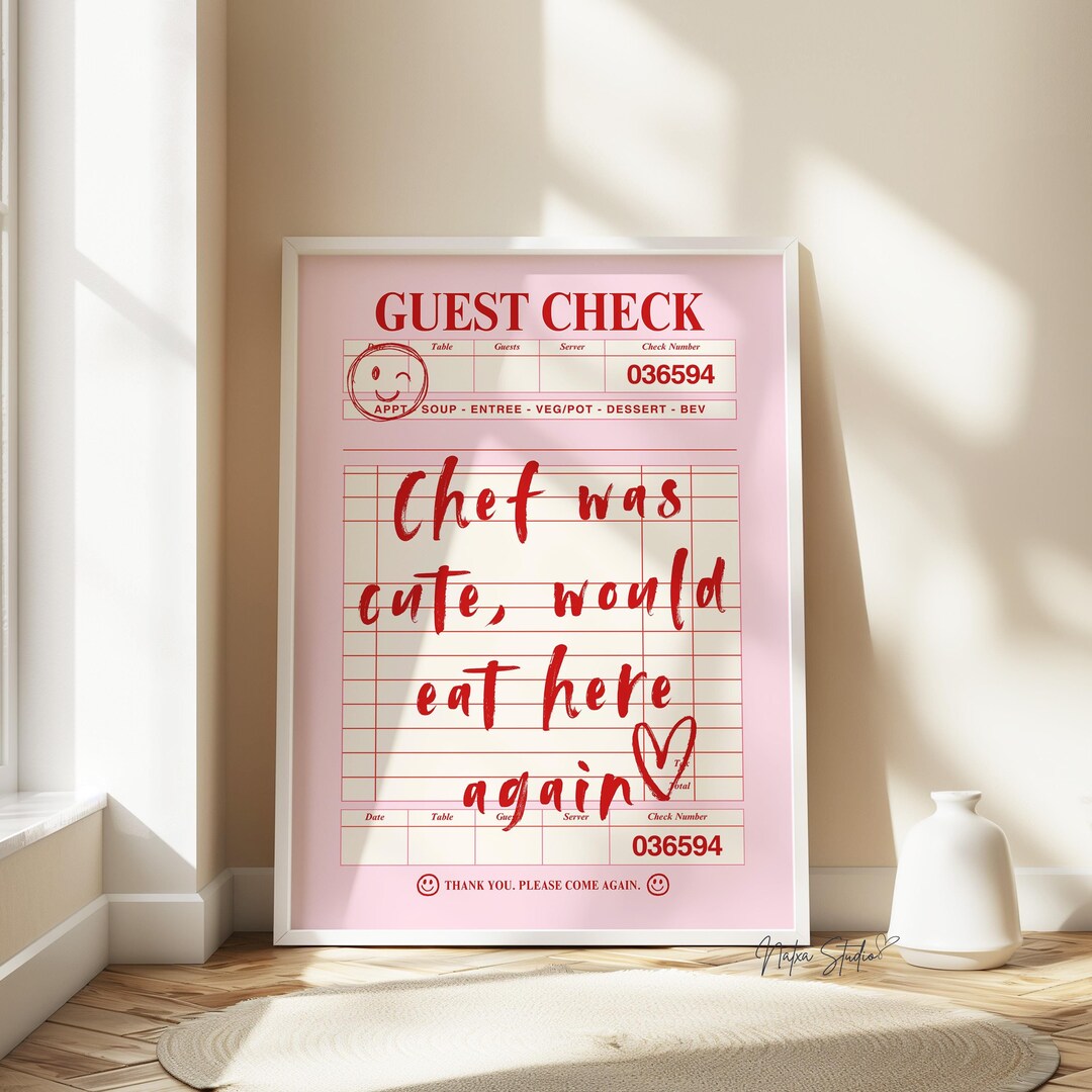 Chef Was Cute Guest Check Poster Instant Downloadable Aesthetic Bar ...