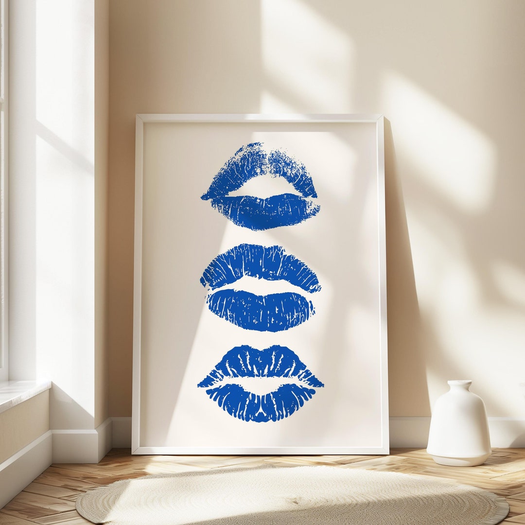 Blue Kiss Lips Poster Instant Download Preppy Room Decor Trendy Wall ...