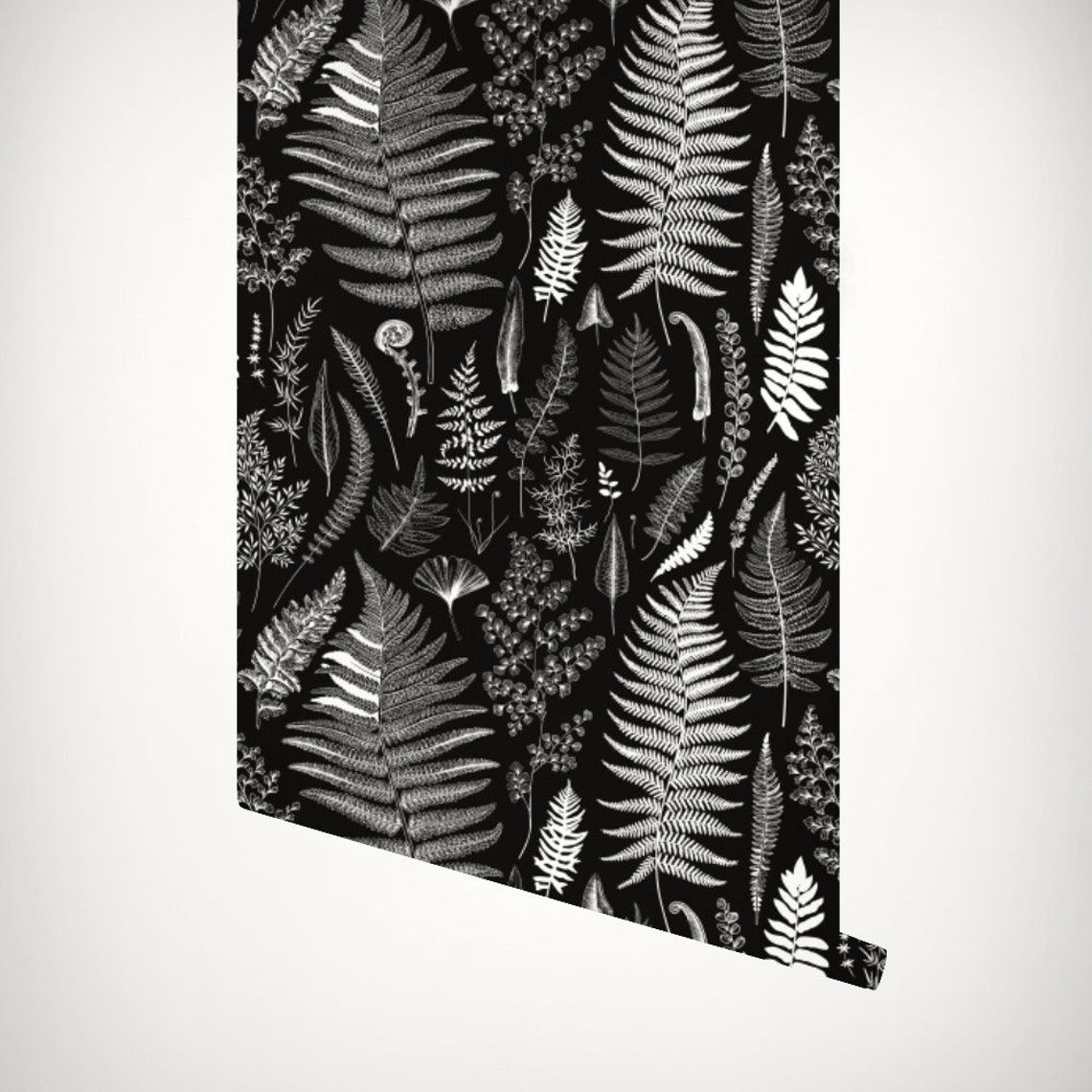 FERN WALLPAPER Forest Wall Mural BIG Print Wallpaper Black - Etsy