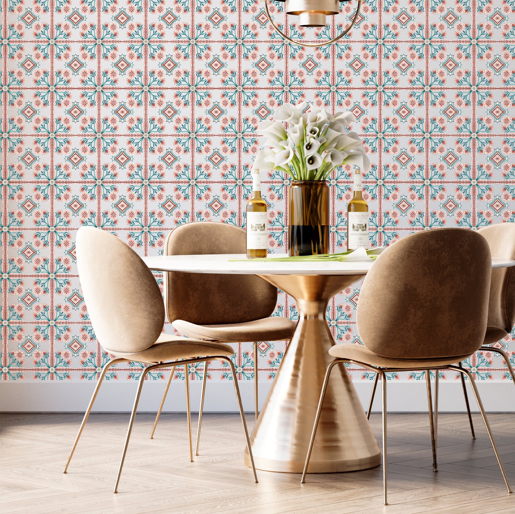 Spanish Floral Tile (terracotta) Removable Wallpaper - Etsy