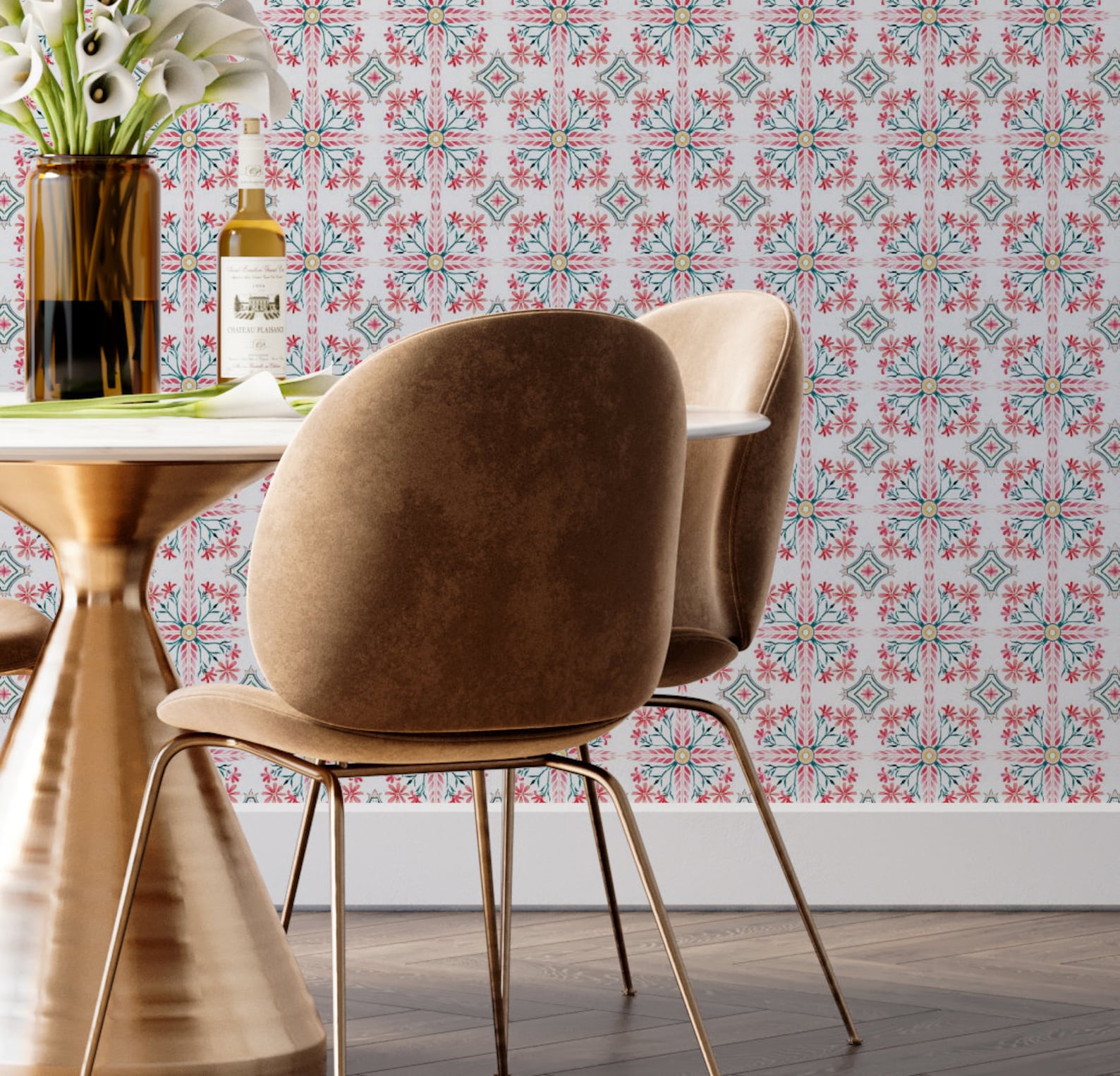 Spanish Floral Tile (bright Red) Removable Wallpaper - Etsy
