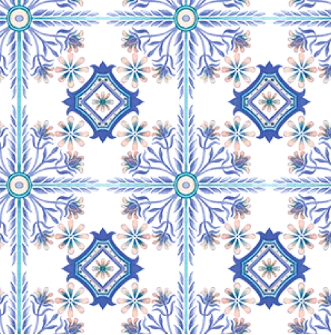 Spanish Floral Tile blue Removable Wallpaper - Etsy