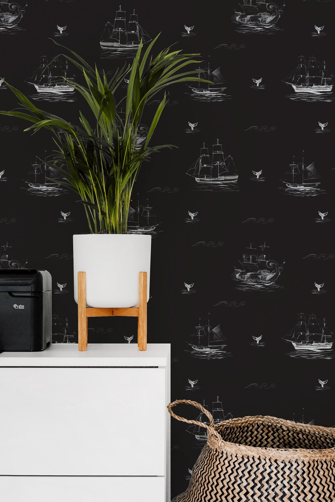 NAUTICAL WALLPAPER, OCEAN Wall Mural, Sea Wallpaper, Personalized Black ...