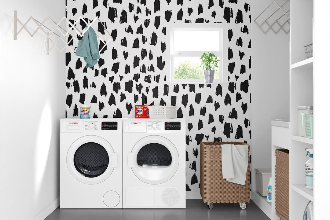 BLACK Inky Splotch REMOVABLE WALLPAPER- Peel Stick and Traditional Self ...