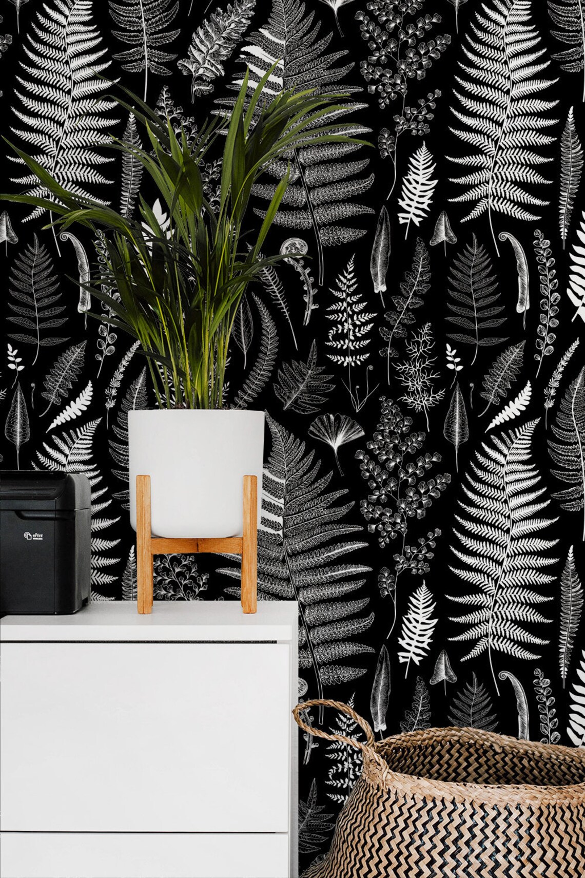 FERN WALLPAPER Forest Wall Mural BIG Print Wallpaper Black - Etsy