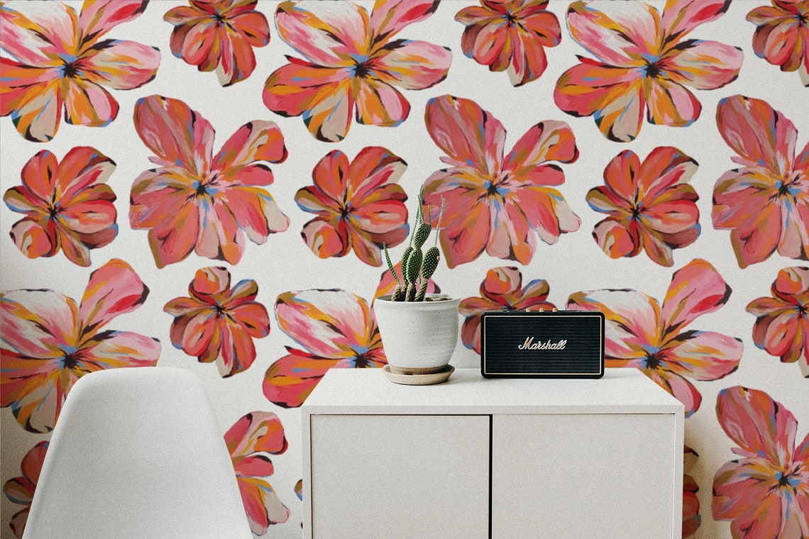 COLORFUL WALLPAPER Repeating Pattern FLORAL Wallpaper Hand - Etsy
