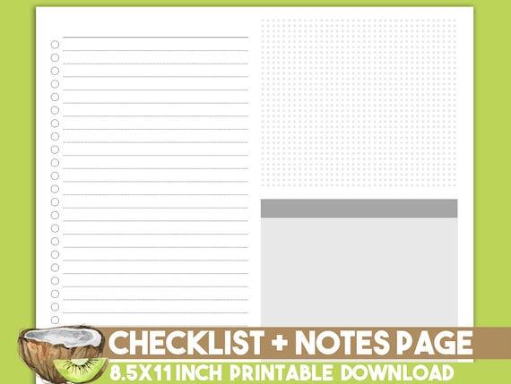 Checklist With Notes Section Printable Planner Page Daily to | Etsy