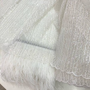 Ivory Embroidered Lace Fabric Ivory Beaded Lace Fabric Ivory Embroidery ...