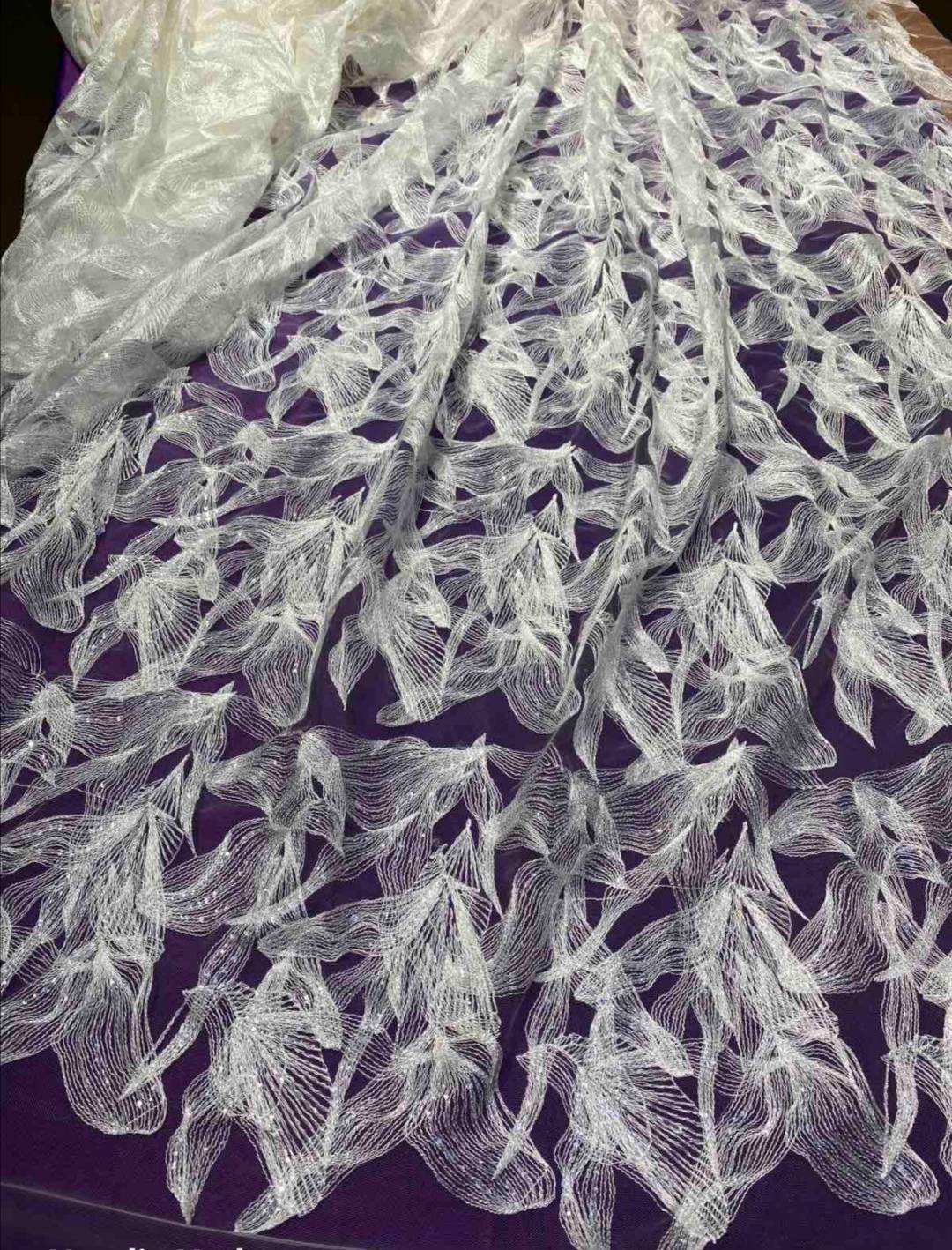 Ivory Wedding Sequins Lace Fabric Embroidered Sequins Tulle Lace ...
