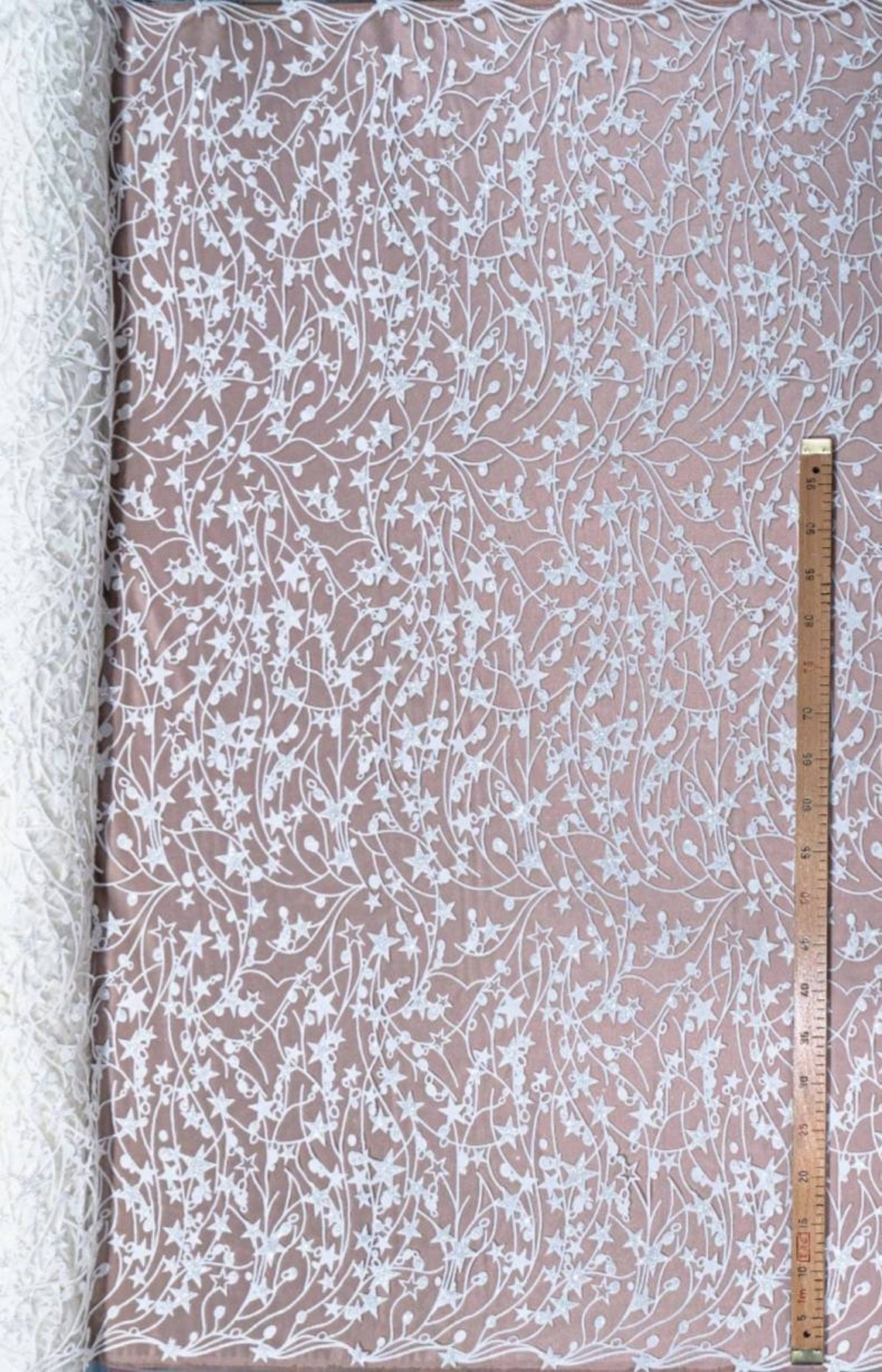 Stars White Velvet Spraying With Glitter on a White Tulle - Etsy