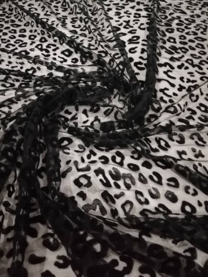 Black Velvet Leopard Mesh Fabric Black Tulle Flock Fabric - Etsy