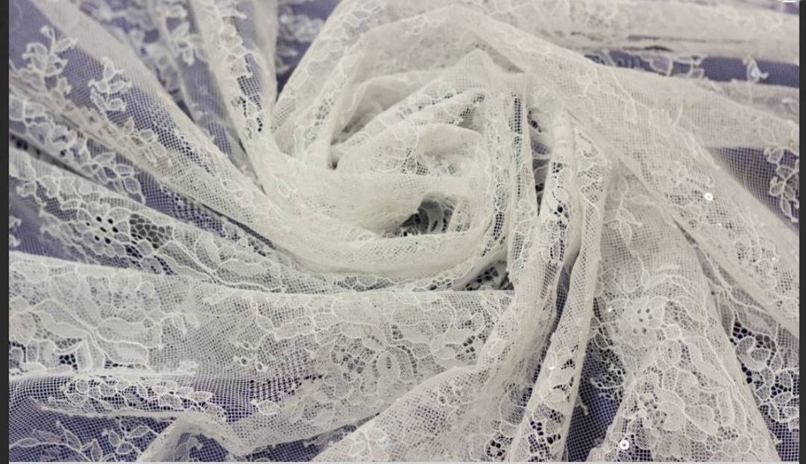 Ivory Chantilly Lace Ivory French Lace With Paillett Lace Fabric Ivory ...