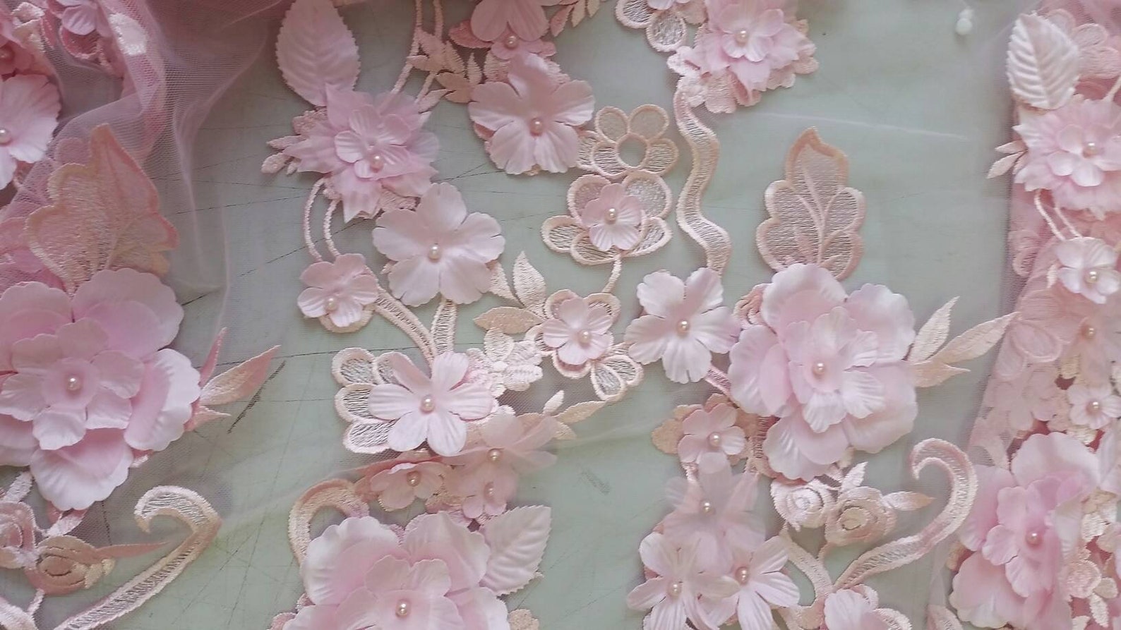 Pink Lace 3D Lace 3d pink Fabric bridal lace floral Pink 3D | Etsy