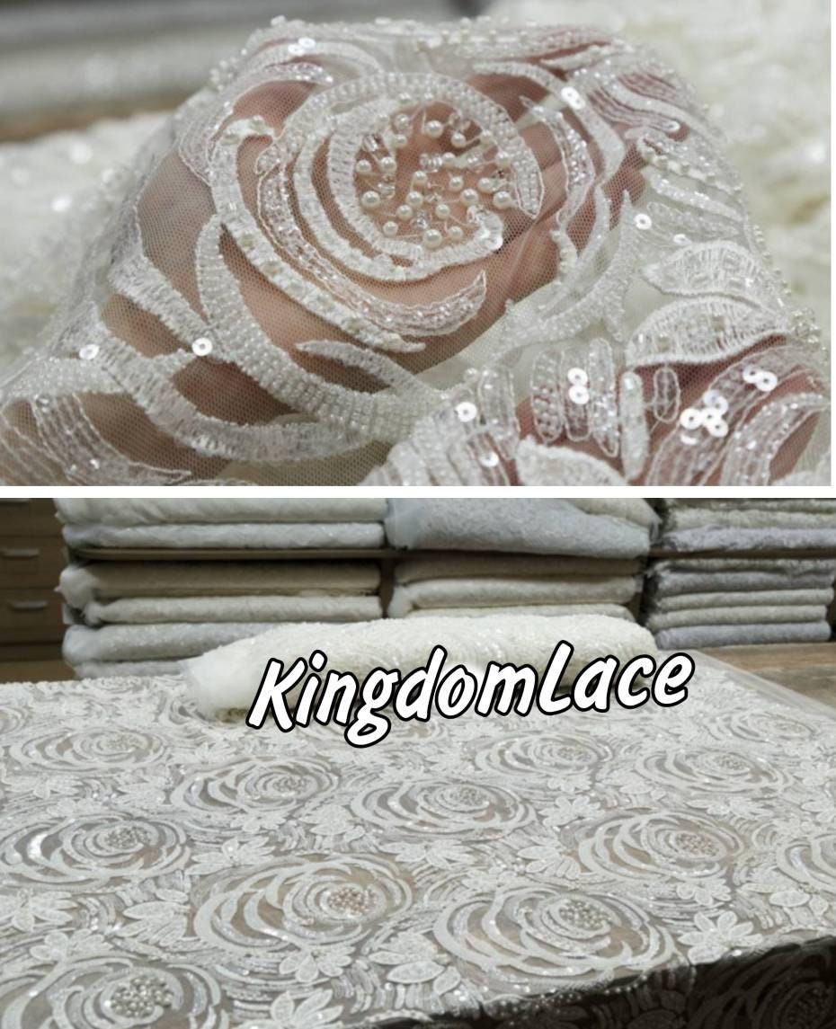 Ivory Embroidered Fabric by the Yard Ivory Wedding Fabric Lace ...