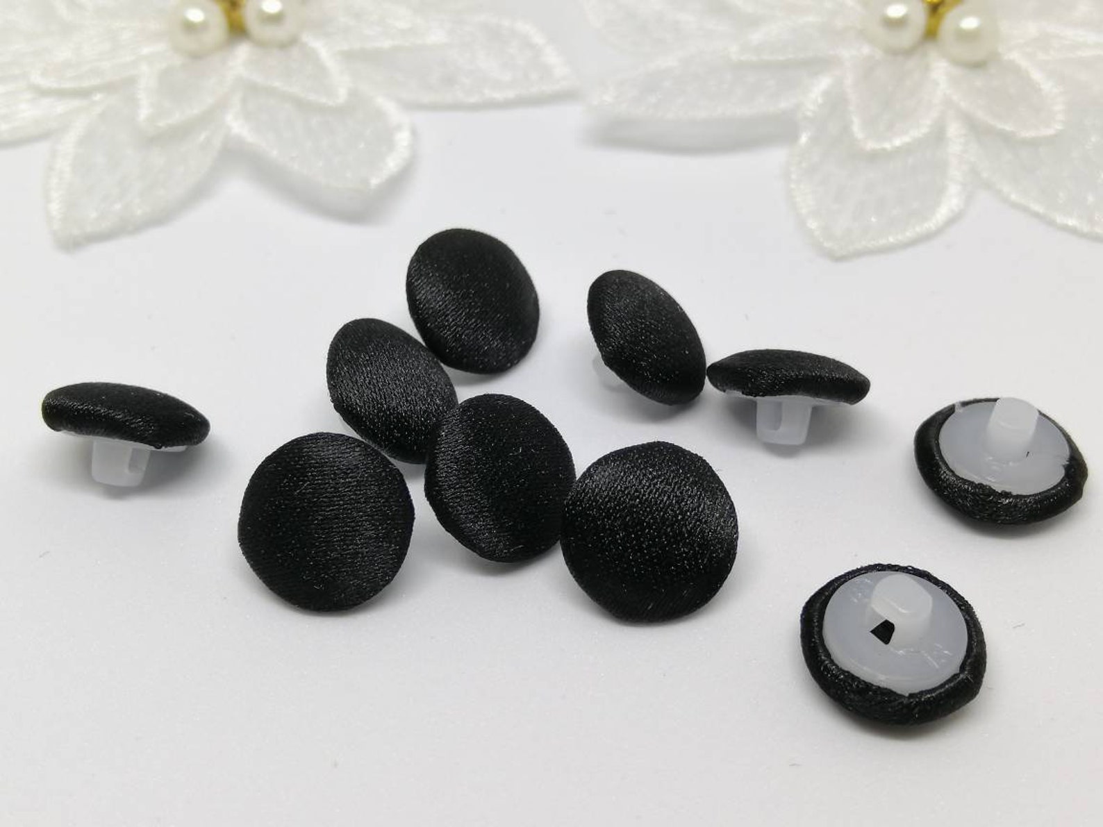 Black Satin Buttons Black Covered Buttons Black Wedding | Etsy