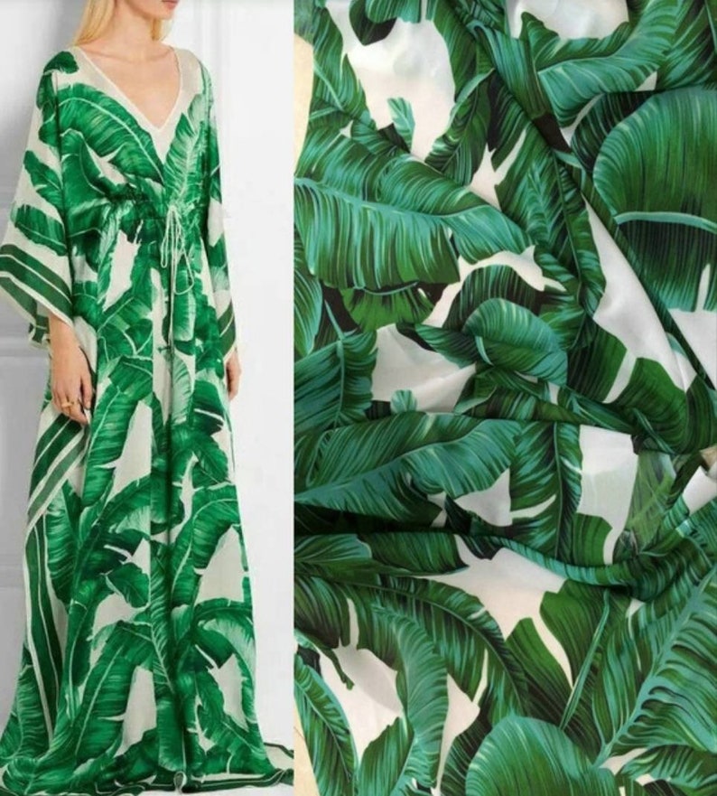 Tropical Palm Leaves Pattern Polyester Fabric Width | Etsy