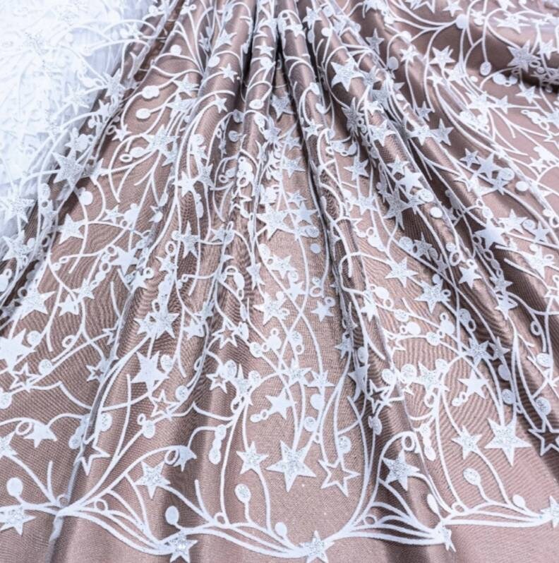 Stars White Velvet Spraying With Glitter on a White Tulle - Etsy