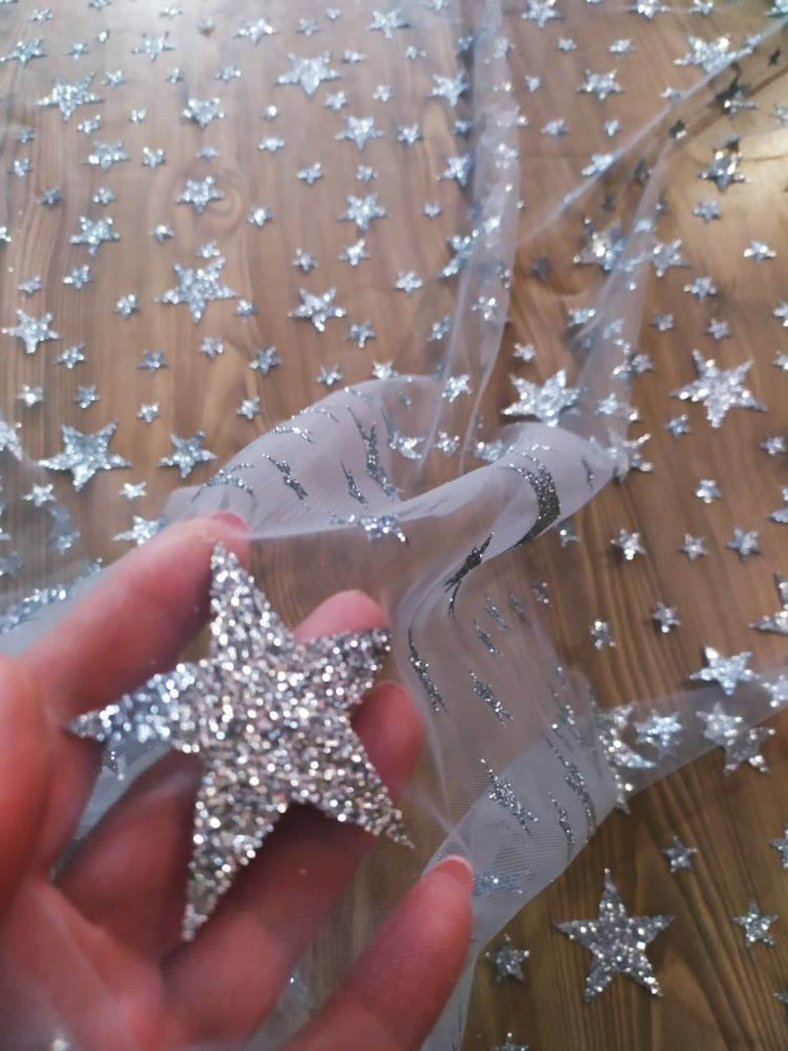 Silver Glitter stars Tulle Fabric Sparkle Lace | Etsy