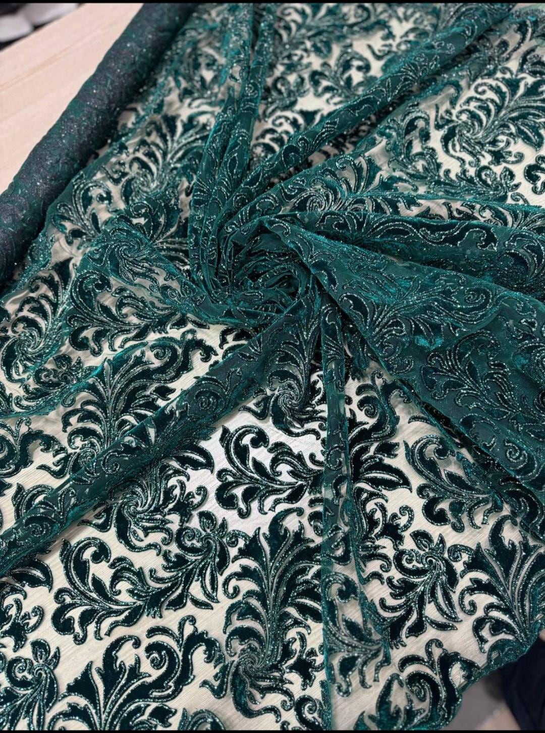 Sparkle Green Tulle Fabric With a Velvet-coated 2 Colors Emerald Tulle ...
