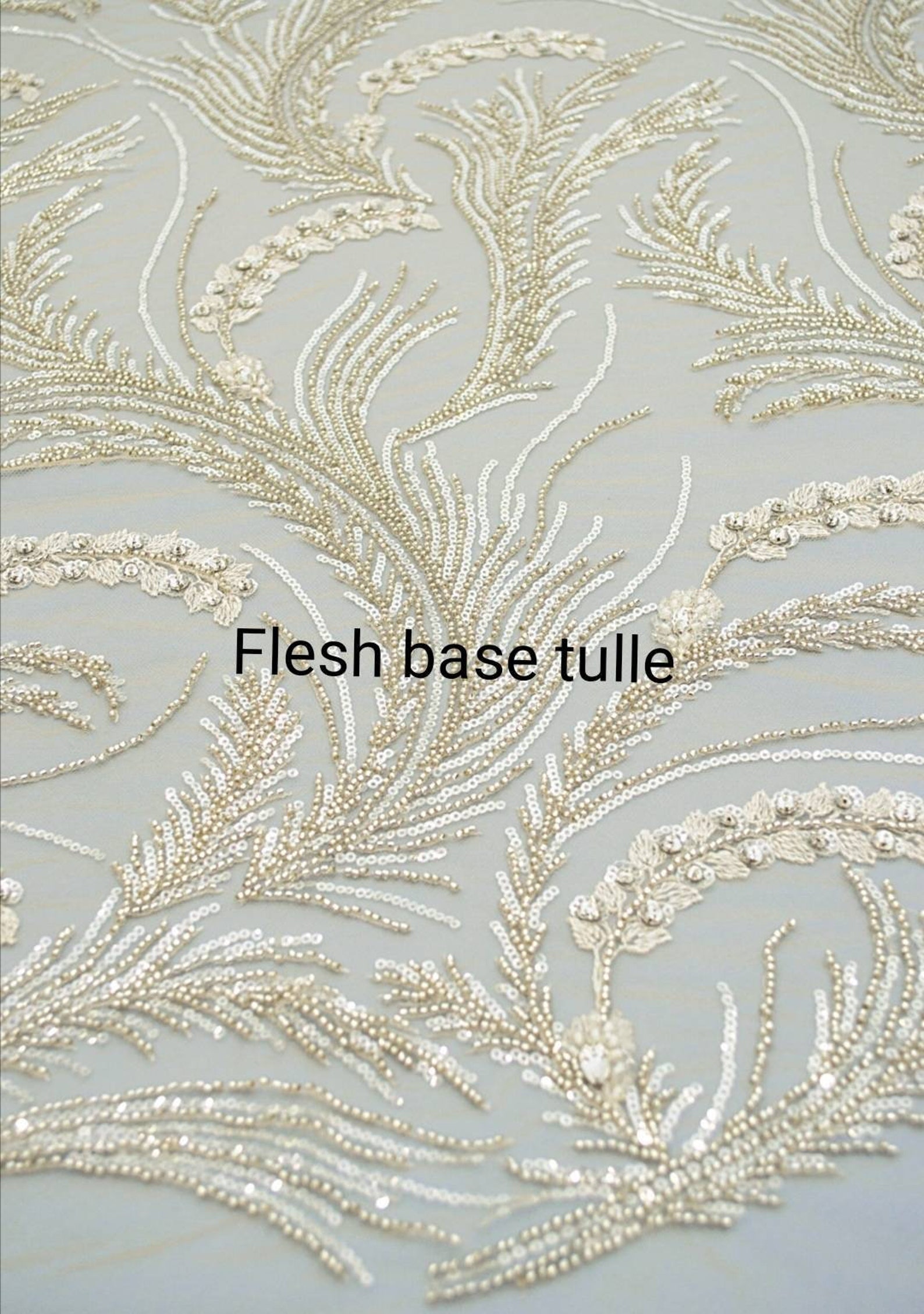 3d Ivory Embroidered Lace Fabric Embroidery Small Beads, Sequins ...
