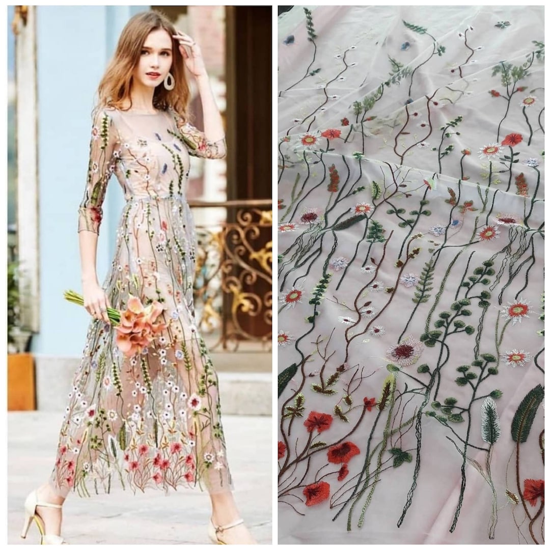 Luxury Embroidery Floral Mesh Fabric Designers Floral Lace Fabrics ...