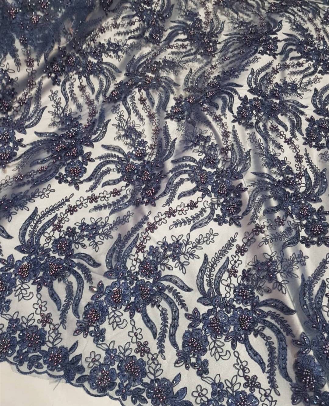 3d dark blue lace fabric Embroidery Navy blue fabric | Etsy