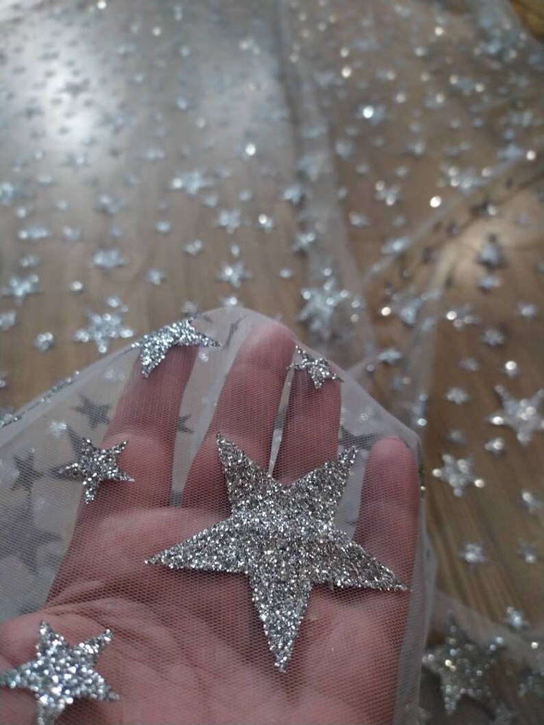 Silver Glitter stars Tulle Fabric Sparkle Lace | Etsy