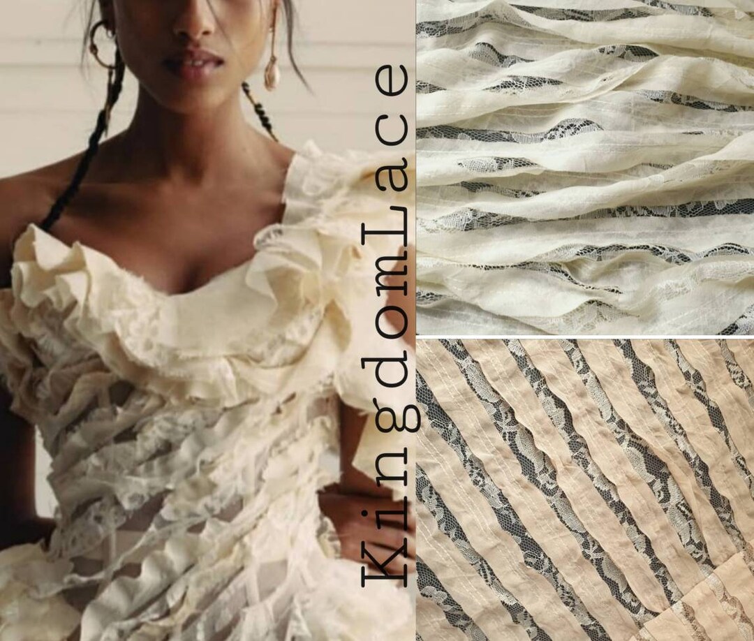 Strip Lace Fabric, New Design Lace Fabric With Embroidered in Crepe ...