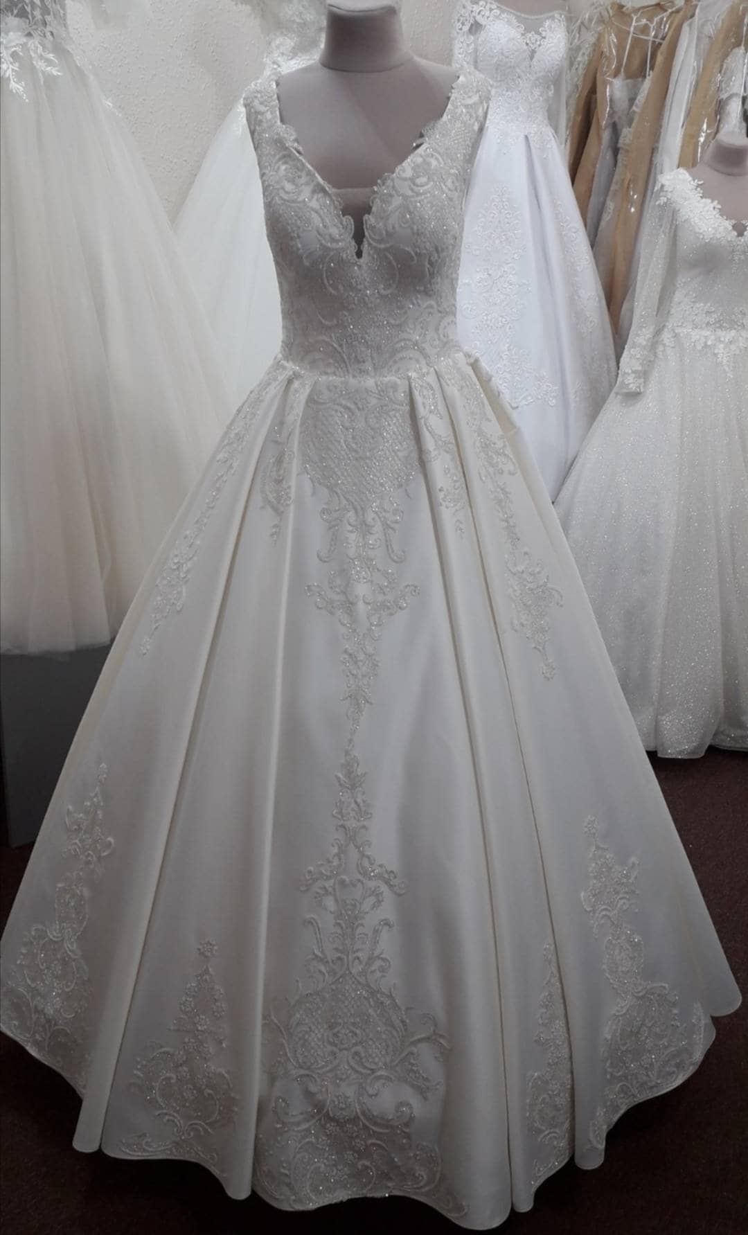 Ivory A Line Satin Wedding Dress With Lace Appliques - Etsy
