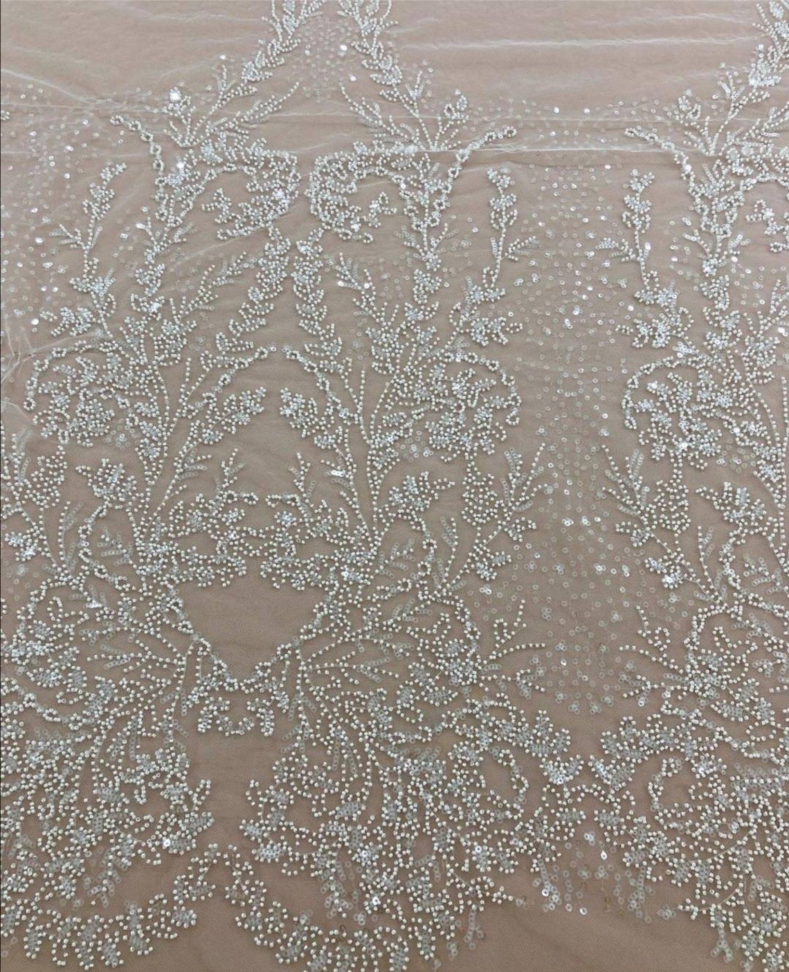 Ivory Beaded Bridal Lace Fabric Ivory Embroidered Lace Fabric - Etsy