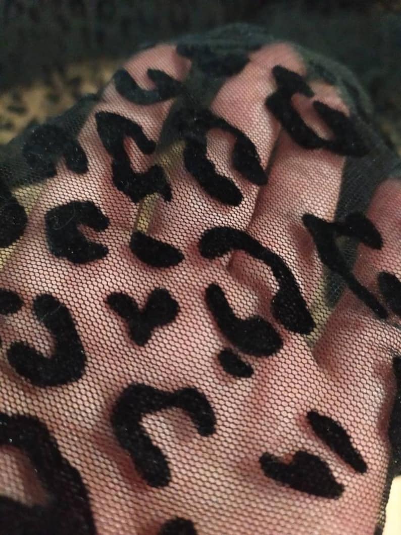 Black Velvet Leopard Mesh Fabric Black Tulle Flock Fabric - Etsy