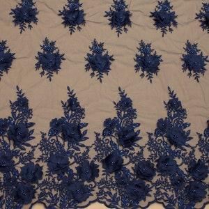 Navy Blue Embroidery Lace Fabric Navy Blue 3d Fabric Lace Navy Blue ...