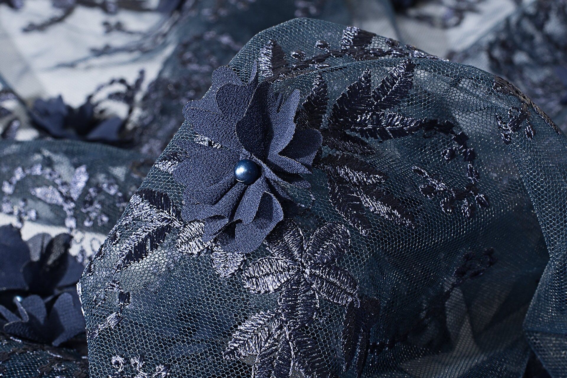 1 Yard/luxury 3D Navy Blue Lace Fabric Hand Made Lace Navy Blue Pearl ...