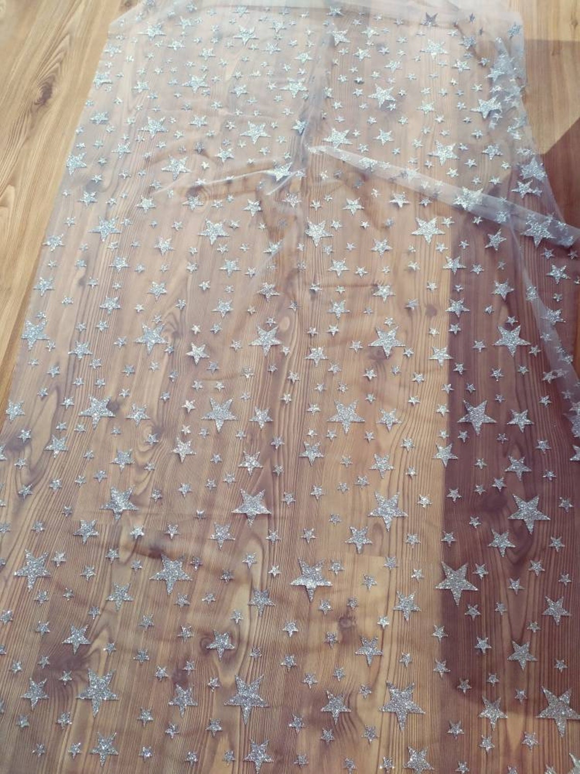 Silver Glitter Stars tulle fabric Sparkle lace | Etsy