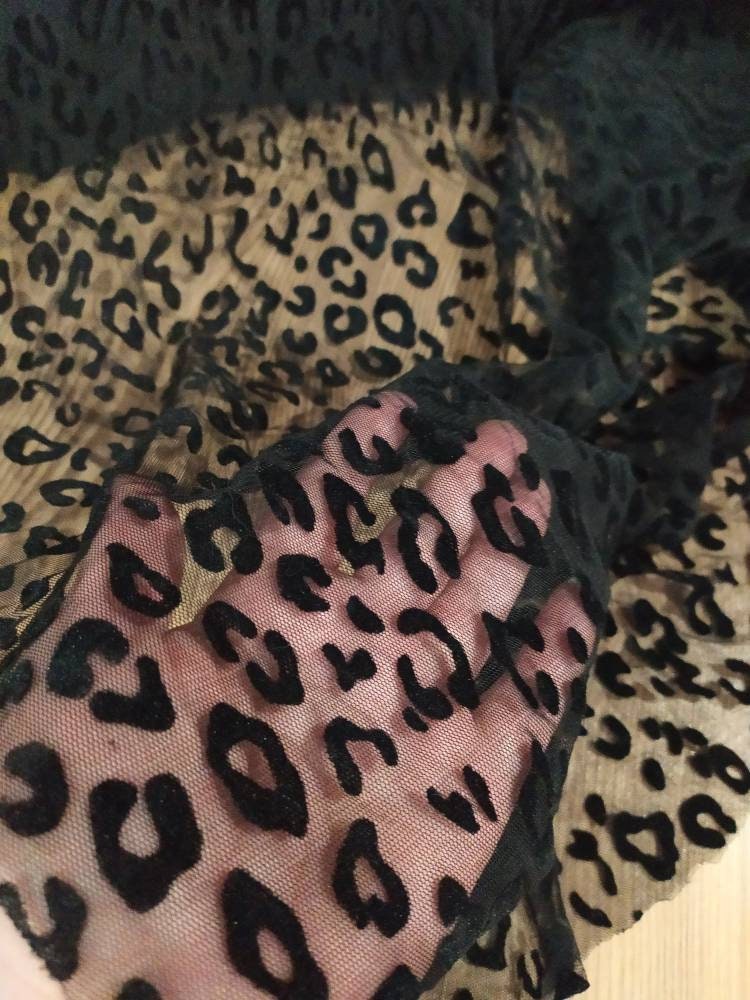 Black Velvet Leopard Mesh Fabric Black Tulle Flock Fabric - Etsy