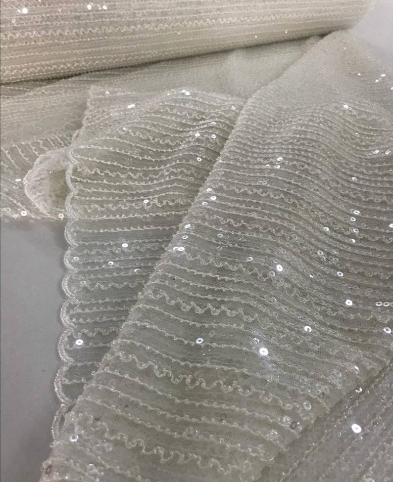 Ivory Embroidered Lace Fabric Ivory Beaded Lace Fabric Ivory Embroidery ...