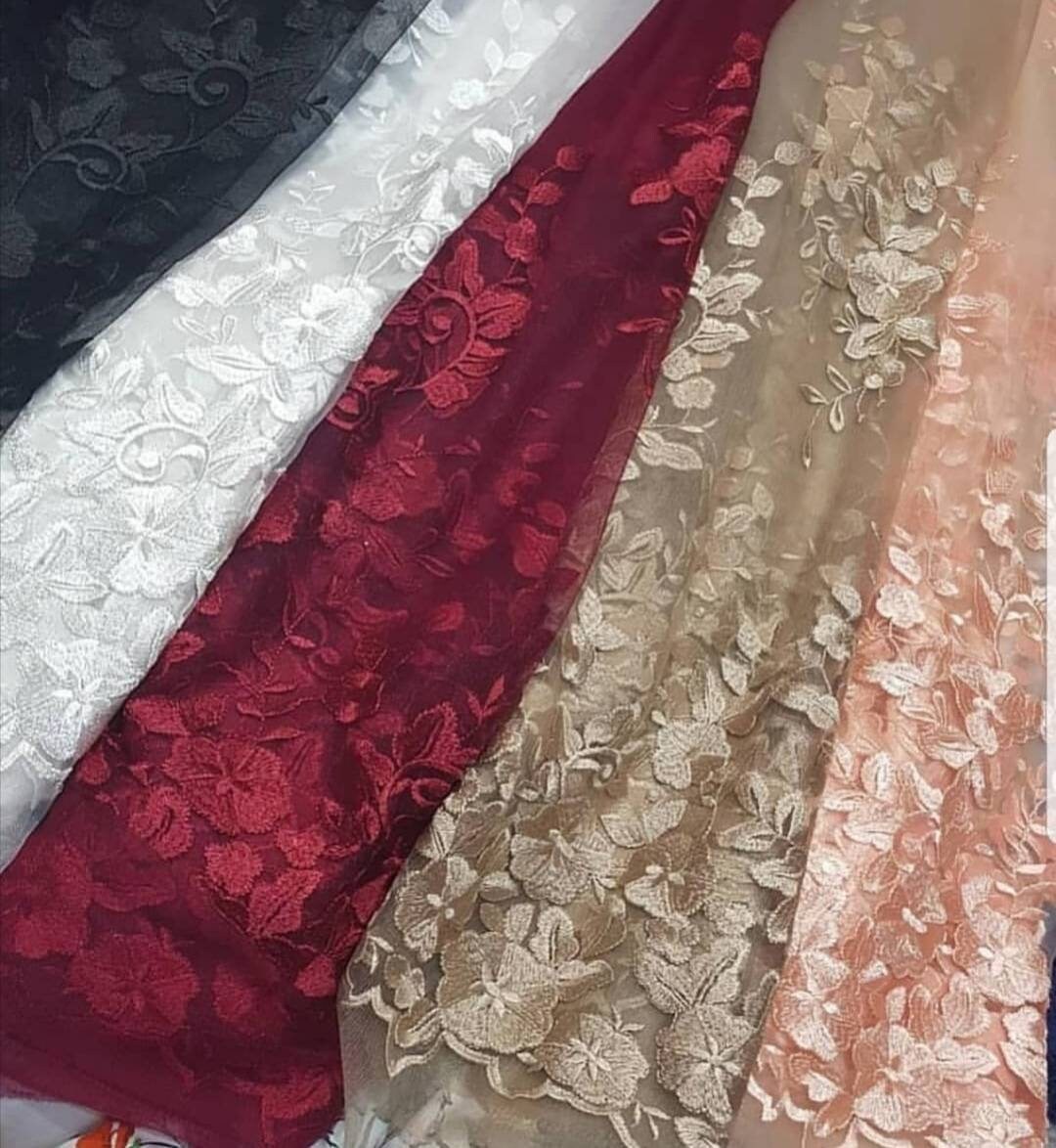 Flowers Embroidered on a Tulle Fabric Evening Fabric Lace - Etsy