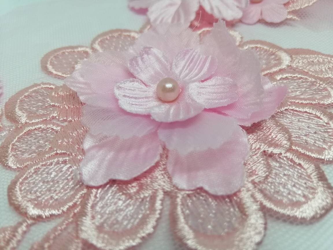 Pink Lace 3D Lace 3d pink Fabric bridal lace floral Pink 3D | Etsy