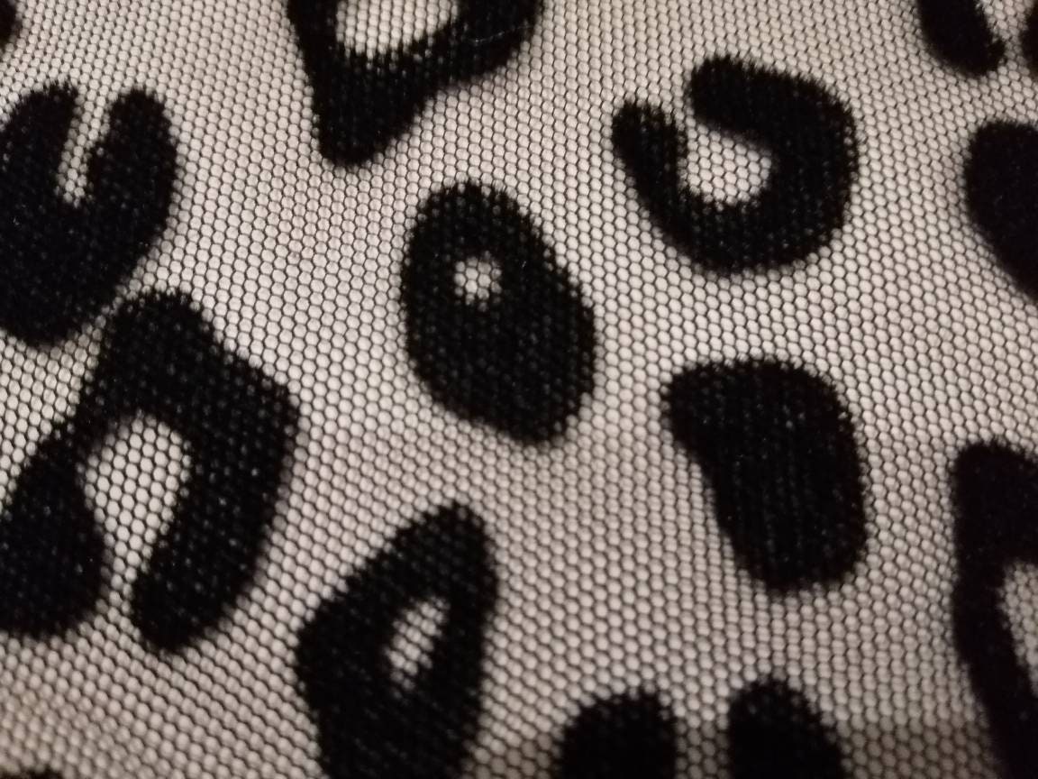 Black Velvet Leopard Mesh Fabric Black Tulle Flock Fabric - Etsy