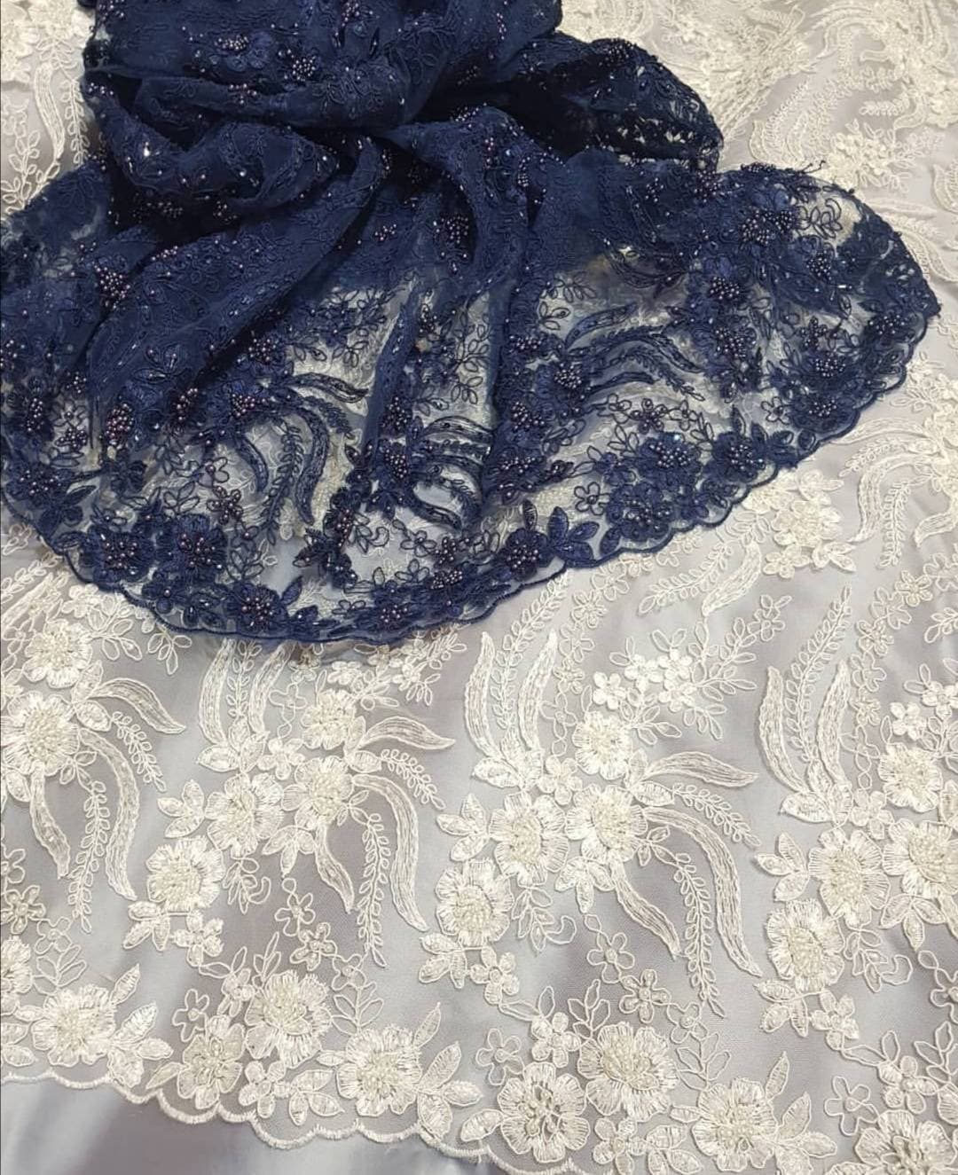 3d Dark Blue Lace Fabric Embroidery Navy Blue Fabric - Etsy