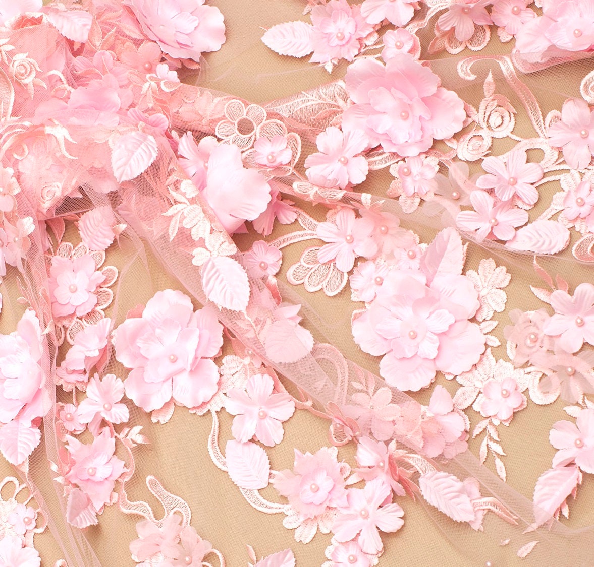 Pink Lace 3D Lace 3d pink Fabric bridal lace floral Pink 3D | Etsy