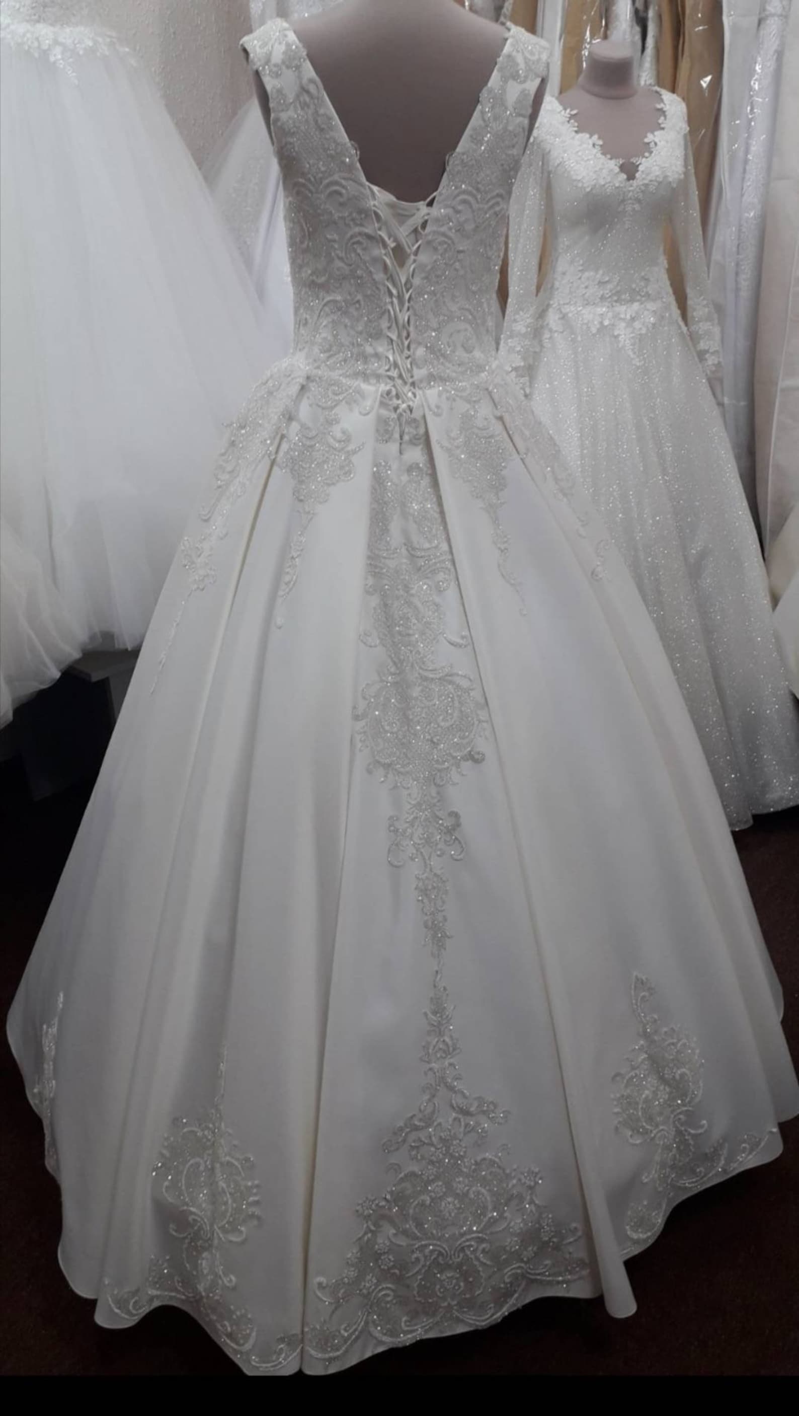 Ivory A Line Satin Wedding Dress With Lace Appliques - Etsy