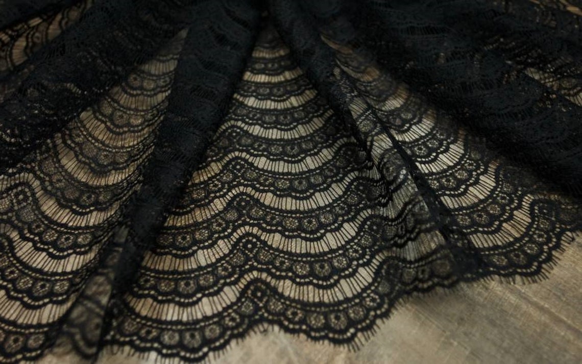 Black Lace Fabric Black Embroidered Lace Black Chantilly Lace | Etsy