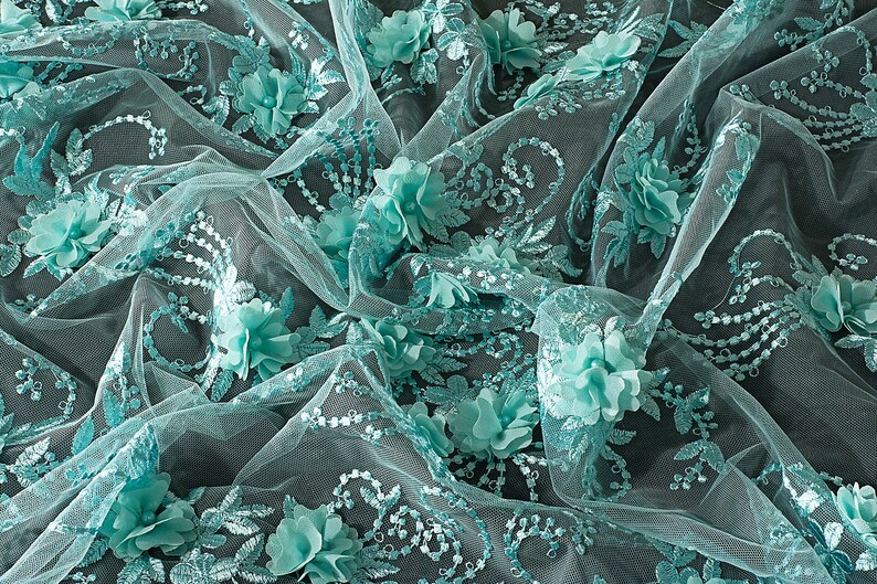 1 Yard/ Beaded Mint Lace 3D Mint Fabric Mint Fashion Lace 3D Evening ...