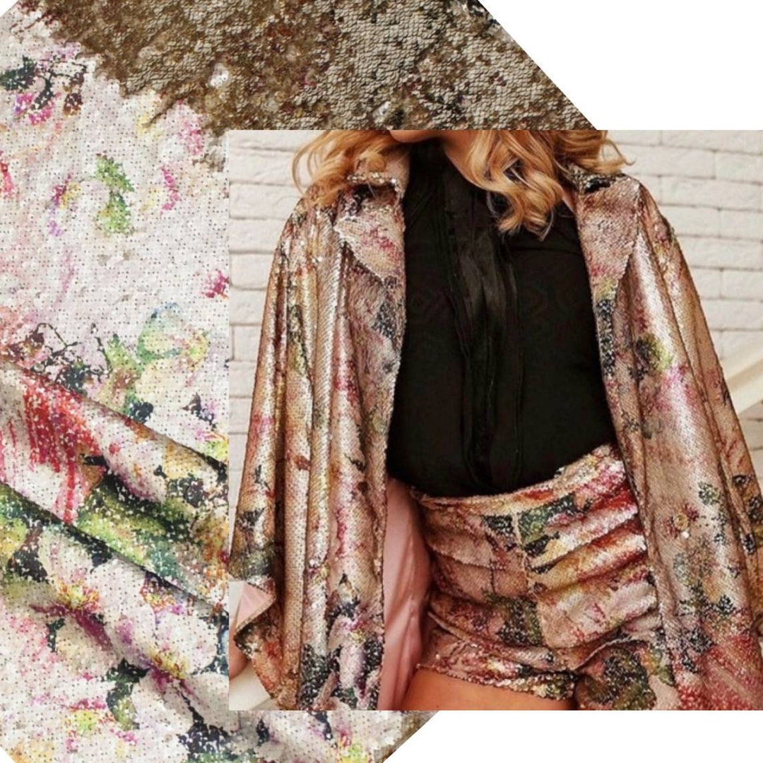 Floral Gold Shiny Sequins Mermaid Fish Scales Embroider on a 2way ...