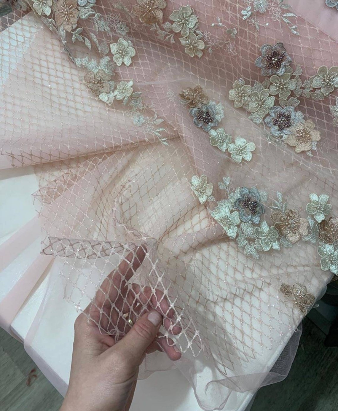 3d lace fabric 3d Bridal lace fabric Embroidered Pearl and | Etsy