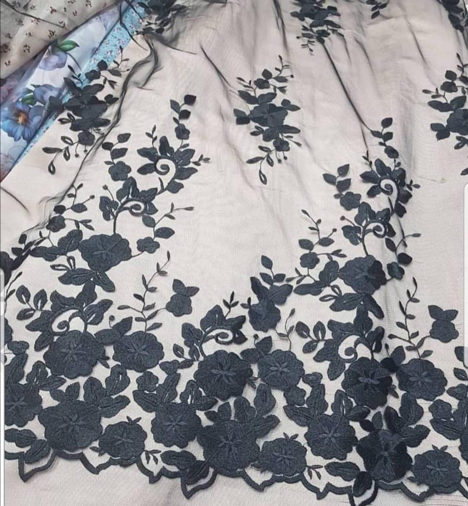 Flowers Embroidered on a Tulle Fabric Evening Fabric Lace - Etsy