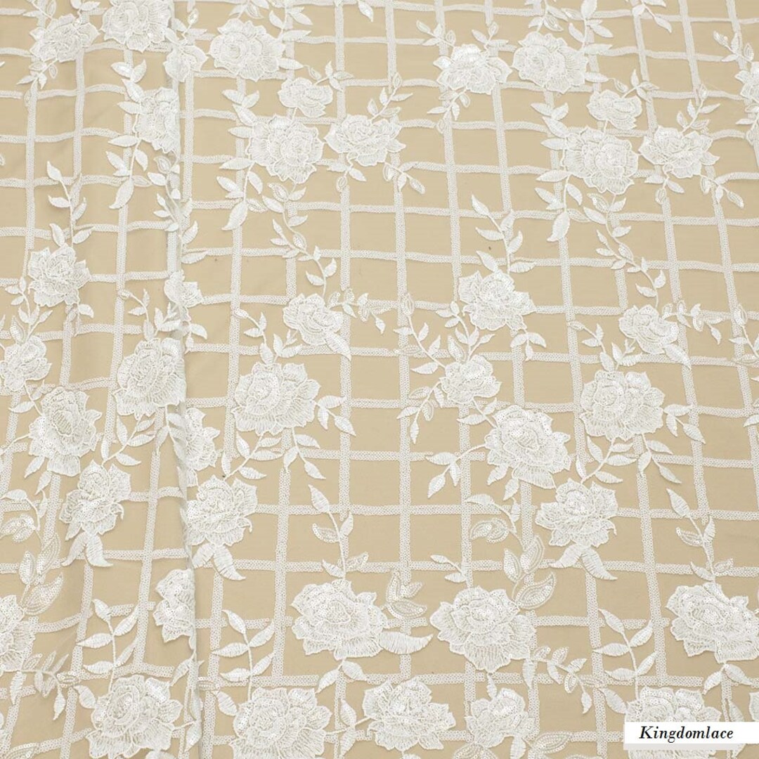 Off White Sequin Lace Fabric Sequins Embroidery Lace Fabric 3d Lace ...