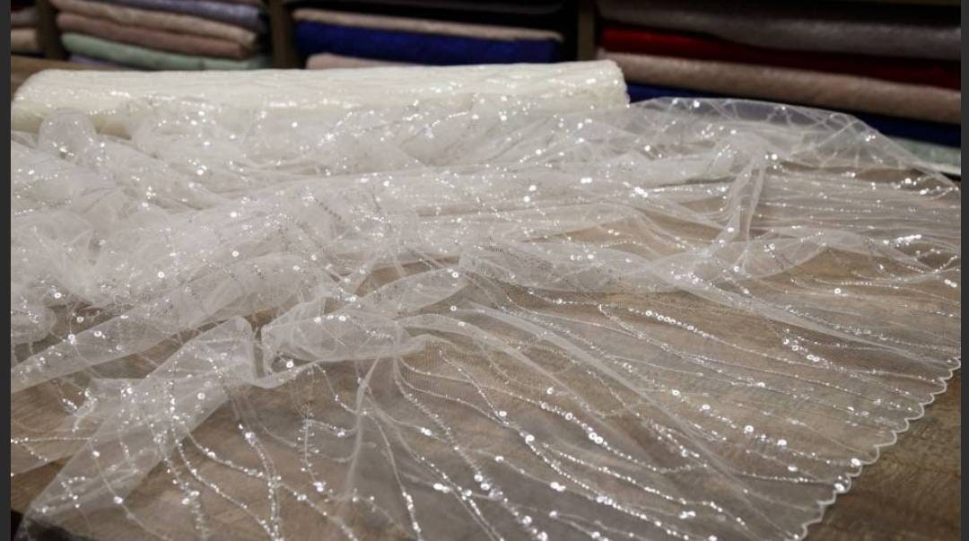 1 Yard off White Wedding Mesh off White Bridal Tulle Tulle Embroidered ...